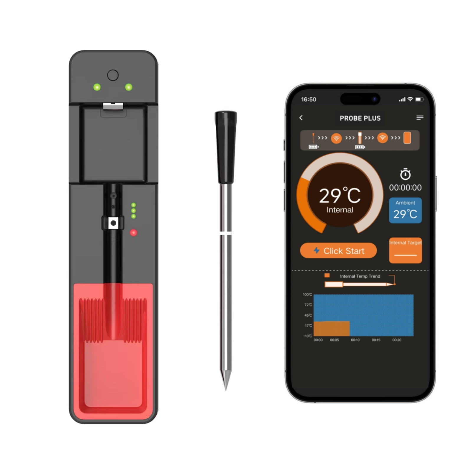 B.IVW Bluetooth Meat Thermometer, 14–221°F, 572°F Heat Resistant Probe ...