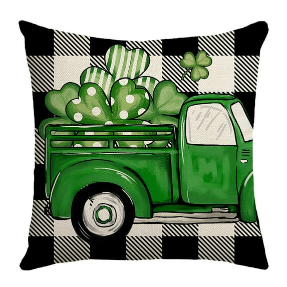 B Irish Printed Pillow Cover Shamrock Design Linen Fabric Decorative ...