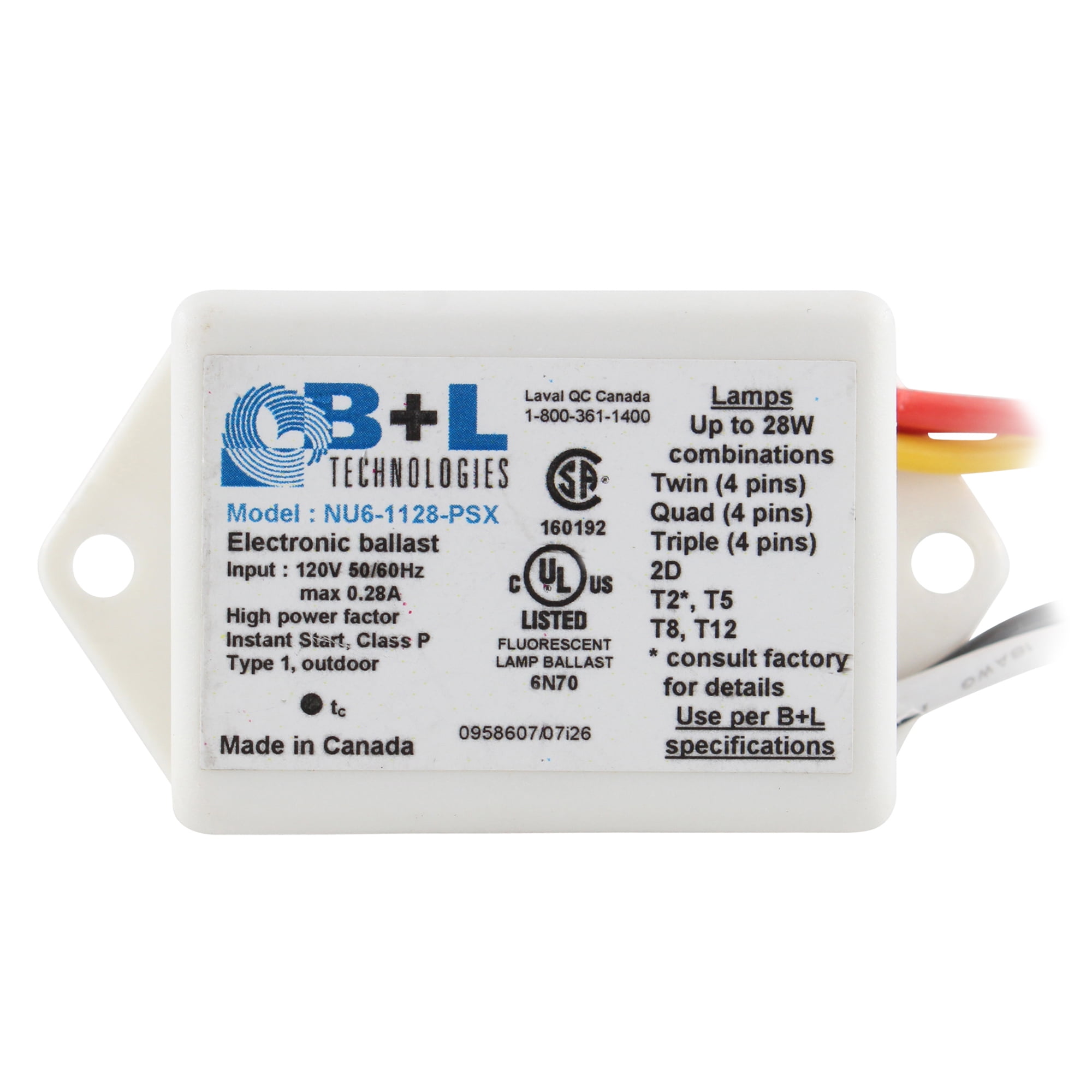 B+L NU6-1128-PSX Compact Fluorescent Ballast, 1-Lamp, 28W, CFL 4-Pin ...
