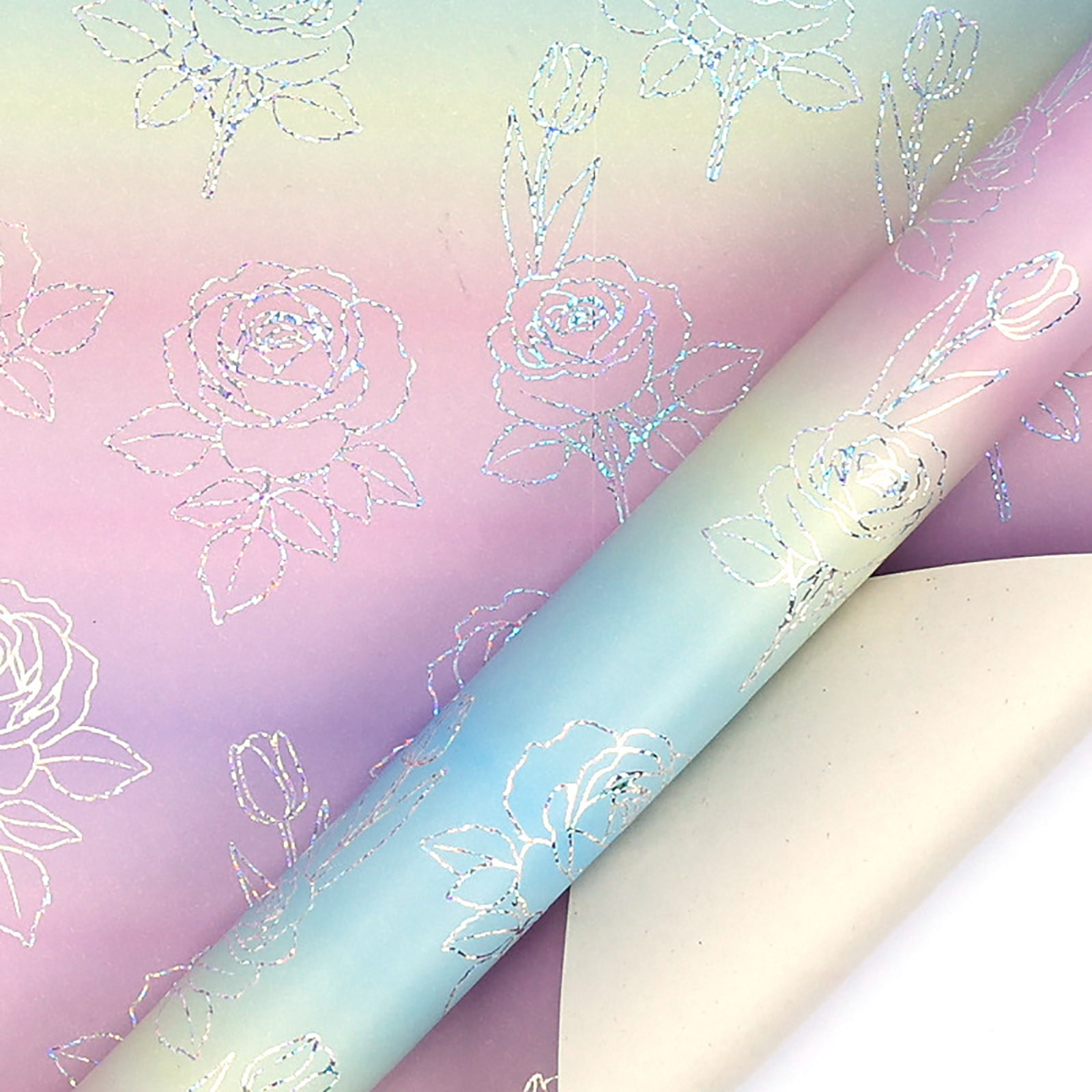 B Laser Holographic Foil Gift Wrapping Paper, Heart Rose Pattern For ...