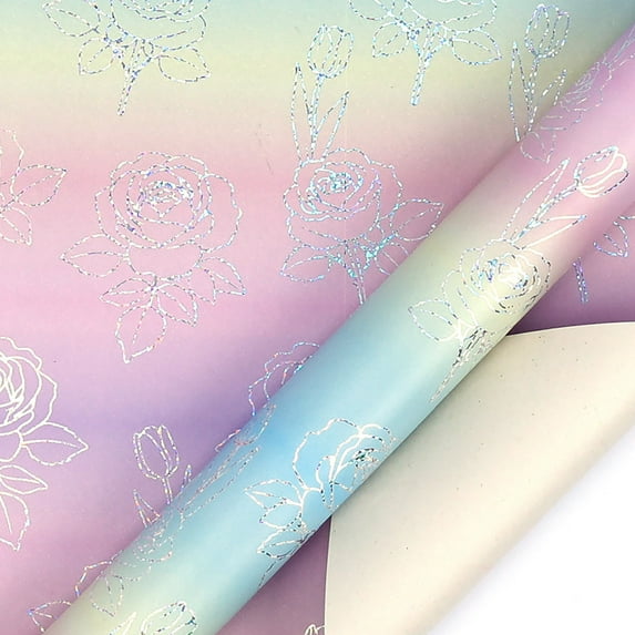 B Laser Holographic Foil Gift Wrapping Paper, Heart Rose Pattern For ...