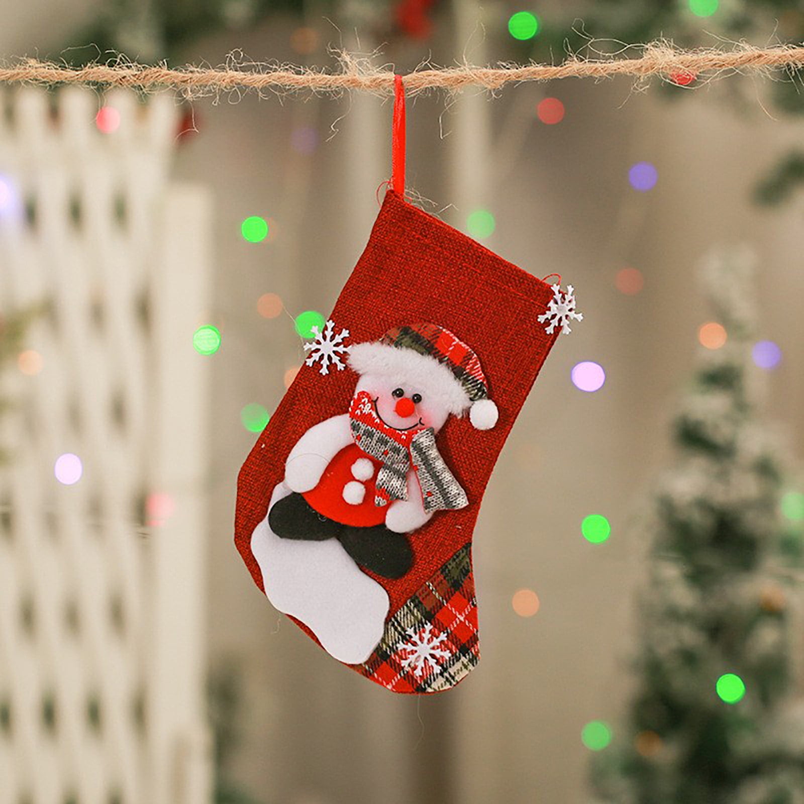 B Medium Christmas Stocking Snowman Decor With Cloth Material, Hanging Loop And Holiday Ornament ...