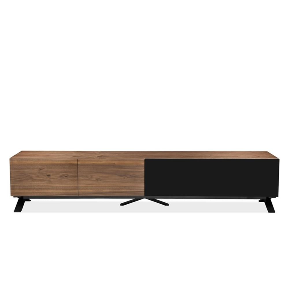 B-Modern Influencer 90" IR Glass Modern TV Stand - Walnut and Black ...