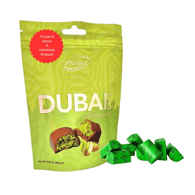 Bind Dubai Luxury Chocolate 8-Pack – Pistachio & Kadaif Filling, Individually Wrapped (80g ...