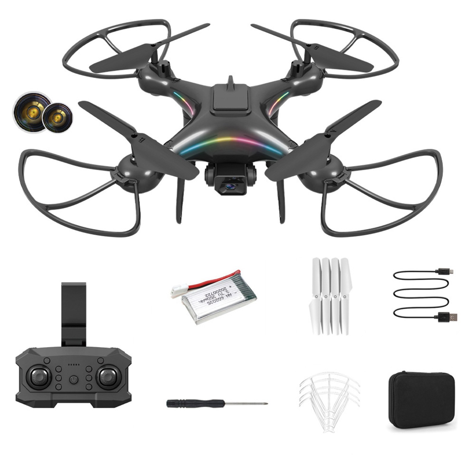 B New Drone With Colored Lights, Fixed Height, Dual Lens Aerial ...
