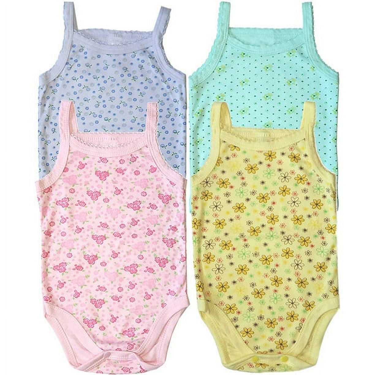 B-One Kids Baby Girls 100% Cotton Super Soft Camisole Onesies 4-Pack ...