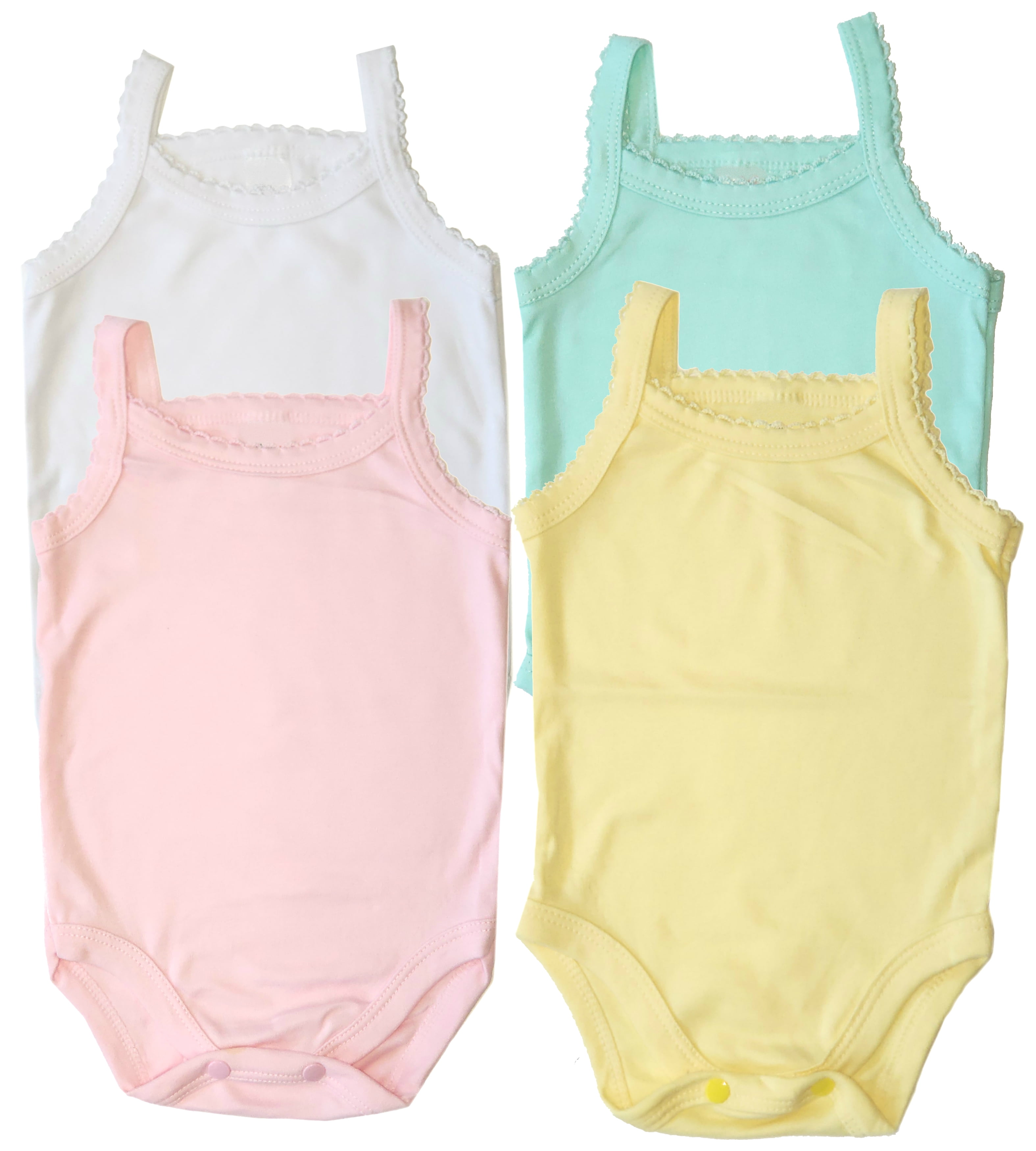 B-One Kids Baby Girls 100% Cotton Super Soft Camisole Onesies 4-Pack ...