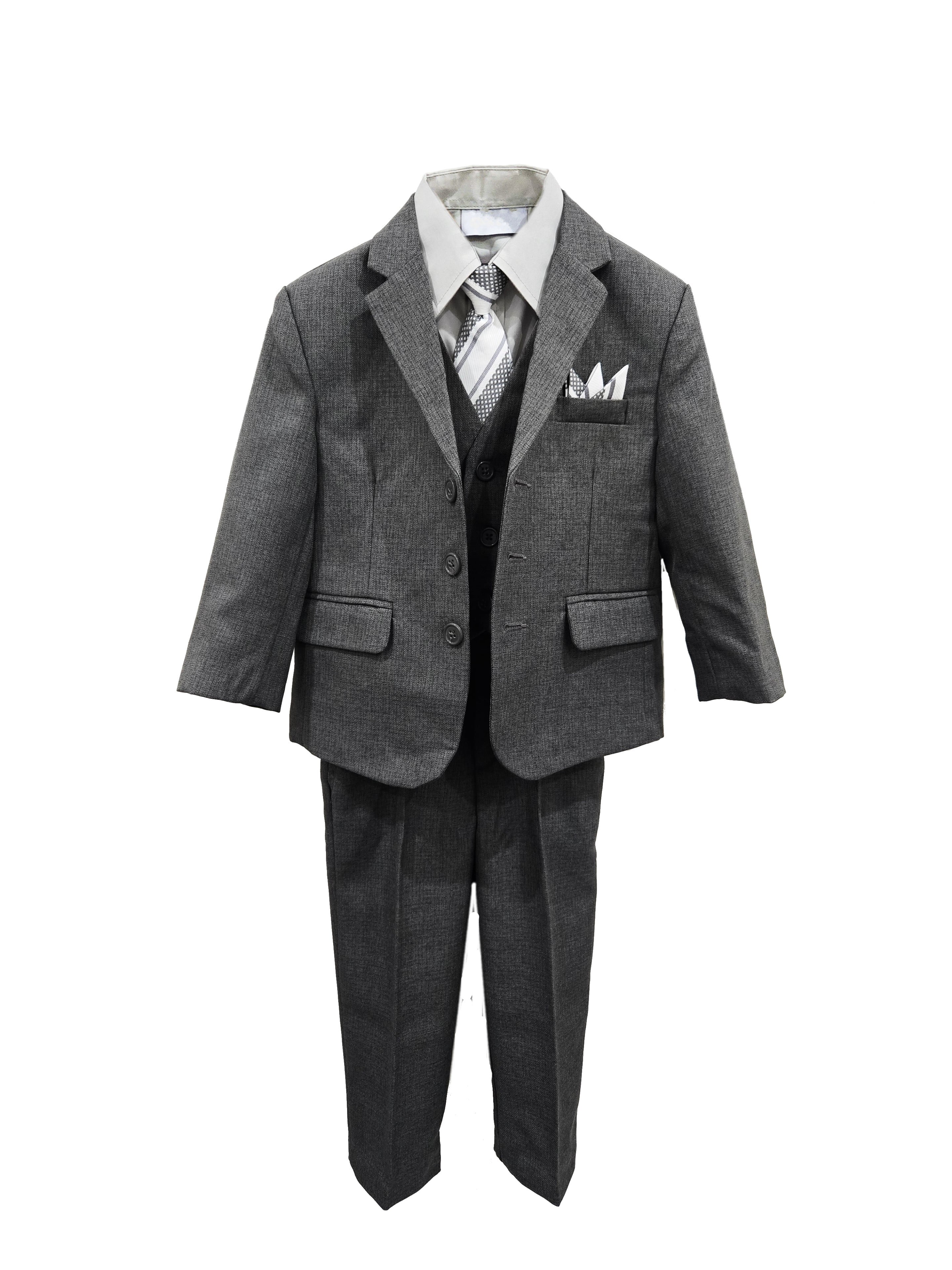 B-One Kids Boys' Formal Classic Fit Suit 5 Piece Set Charcoal Includes ...