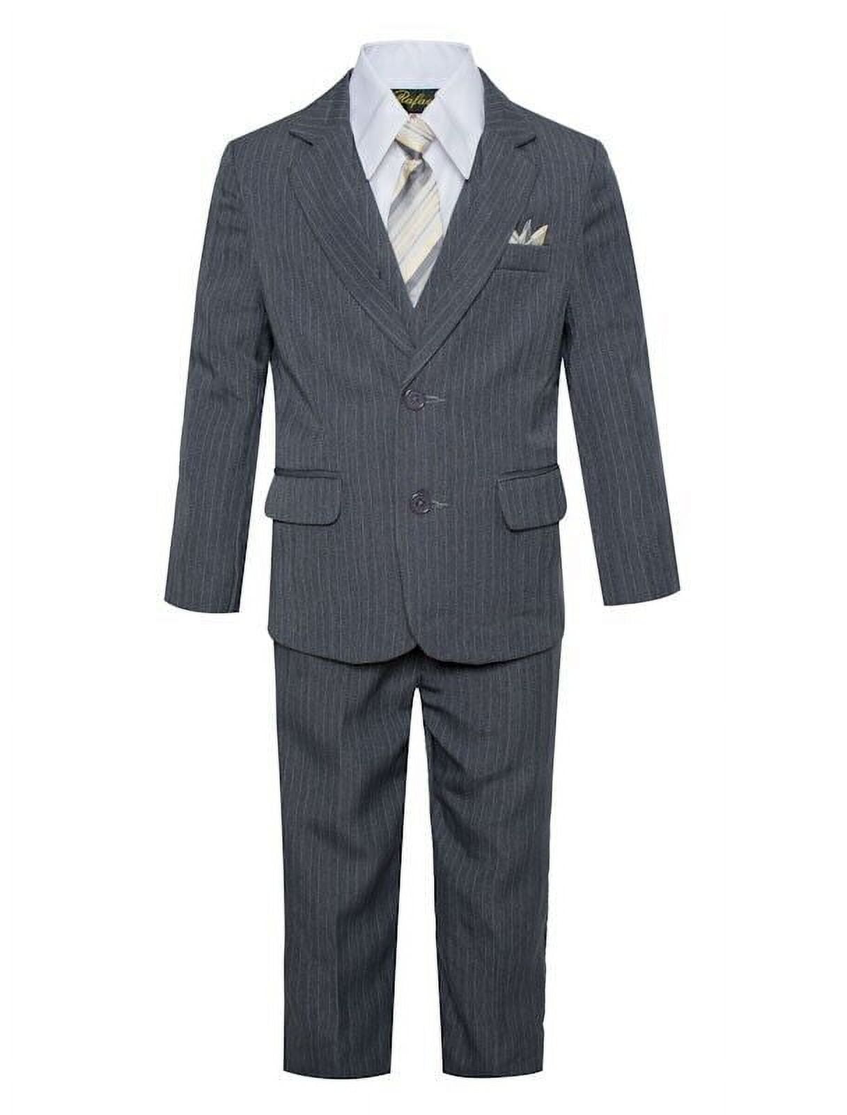 B-One Kids Boys' Formal Classic Fit Suit 5 Piece Set Pinstripe Charcoal ...