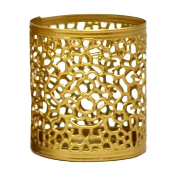 B Ornate Metal Candle Stand With Intricate Openwork Pattern In A Golden ...