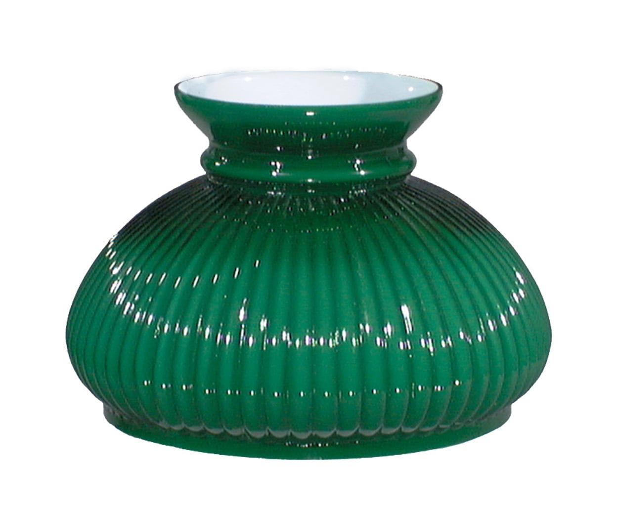 B&P Lamp® 7 Inch Diameter Plain Top Rib Design Cased Green Over Opal ...