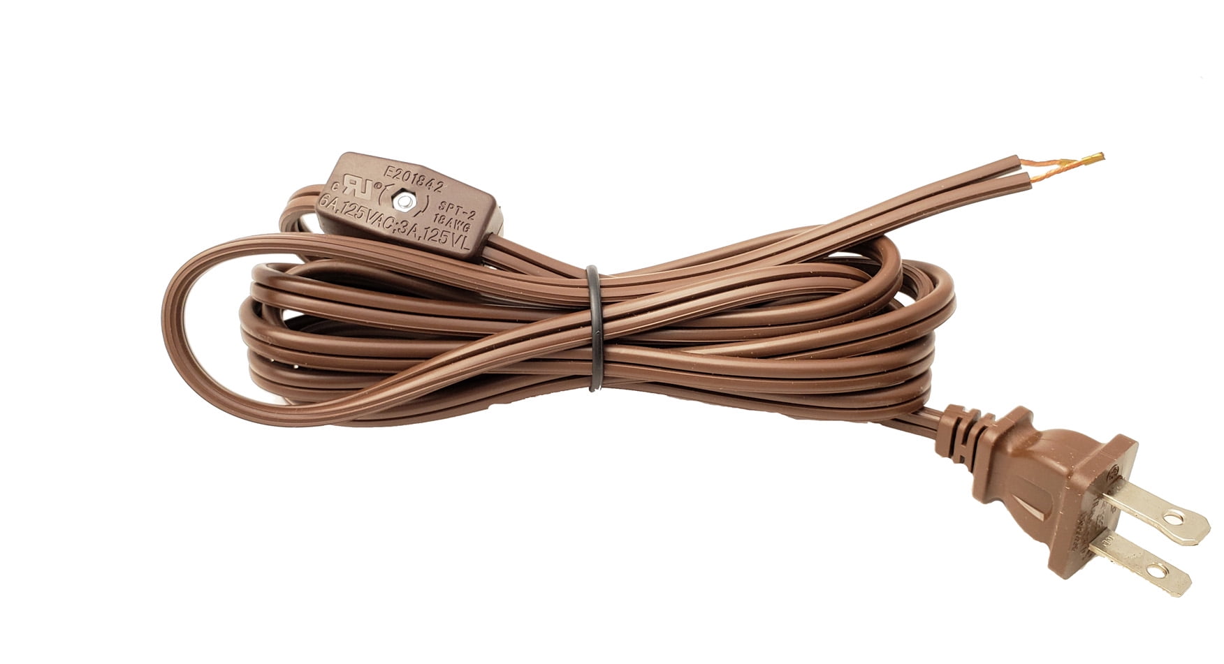 B&P Lamp® 8 Foot Brown Cord Set W/Rotary On-Off Switch, Spt-2 Cord Size ...