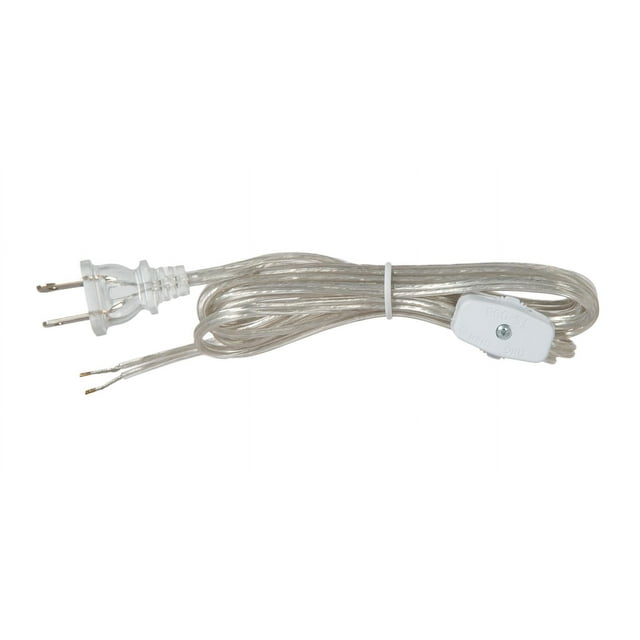 B&P Lamp® 8 Foot Clear Silver Cord Set With Inline Rotary On-Off Switch ...