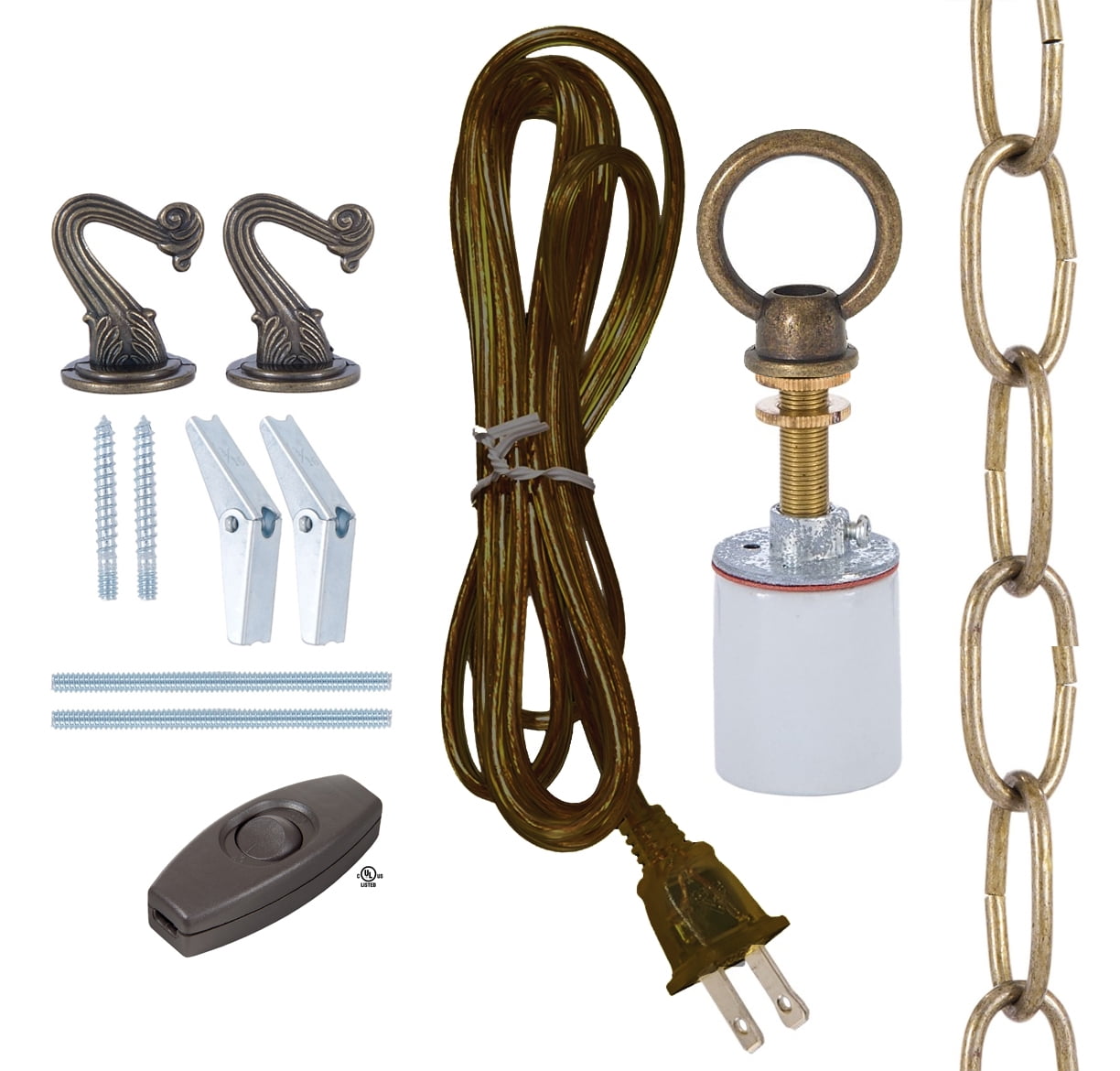 B&P Lamp® Antique Brass Swag Lamp Kit For Fabric Shades - Walmart.com