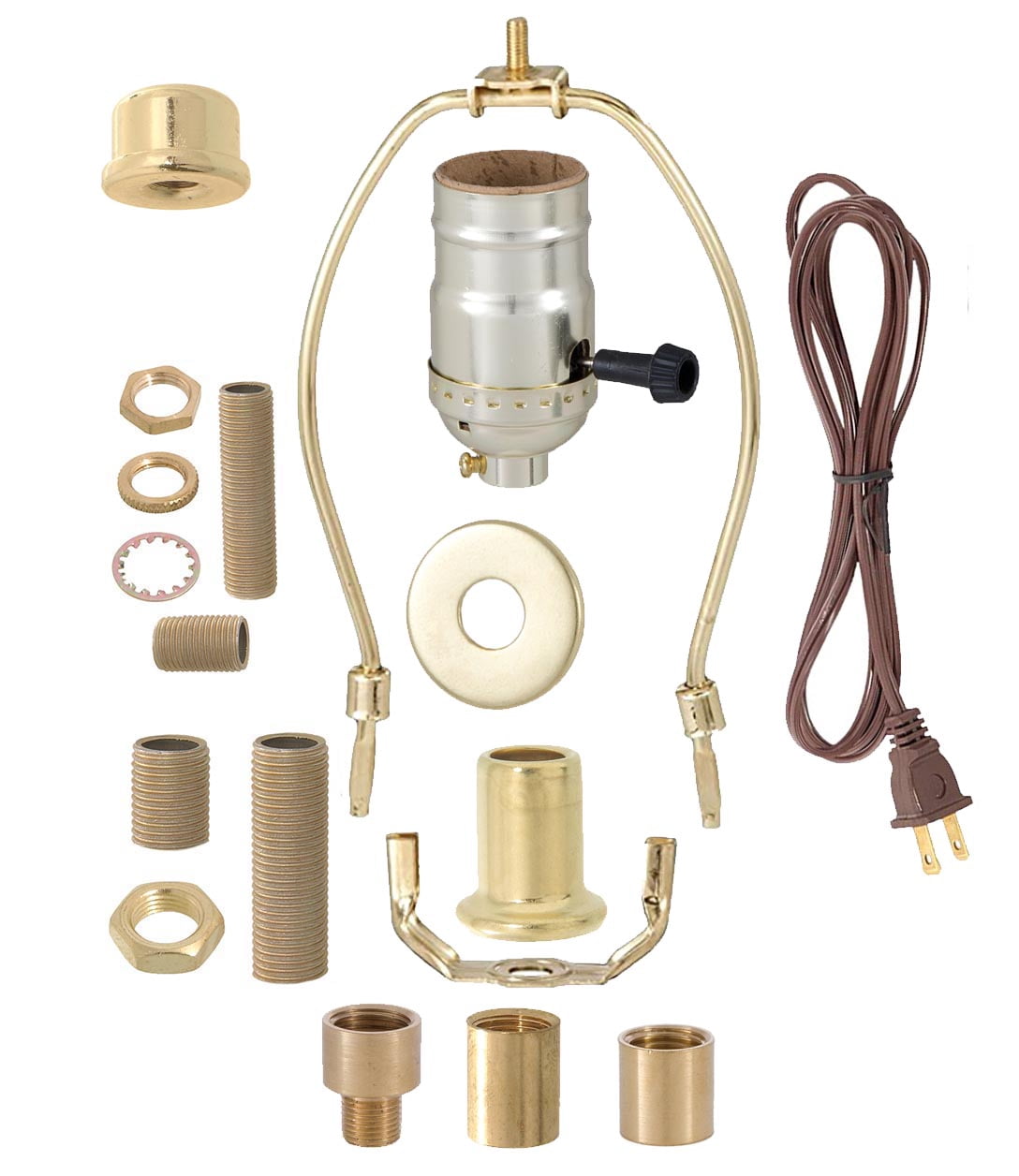 B&P Lamp® Brass Finish Floor Lamp Wiring Kit with a 3-Way Socket, 8 ...