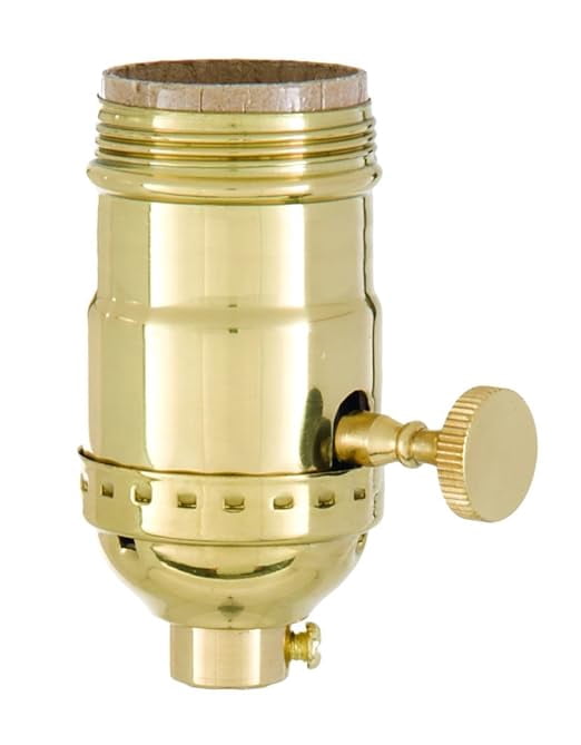 B&P Lamp® Brass Turn Knob Sockets, Polished And Lacquered Finish, 3-Way Function, Uno Thread ...