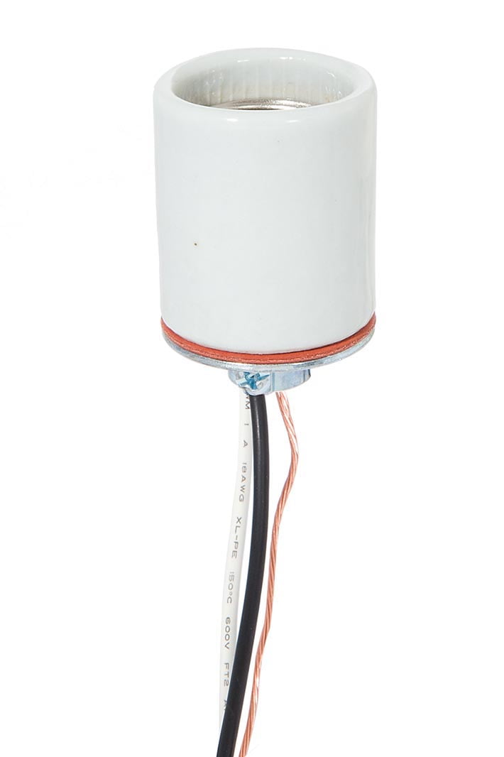 B&P Lamp® Glazed Porcelain Medium Base Socket with 61" Wire Leads and ...