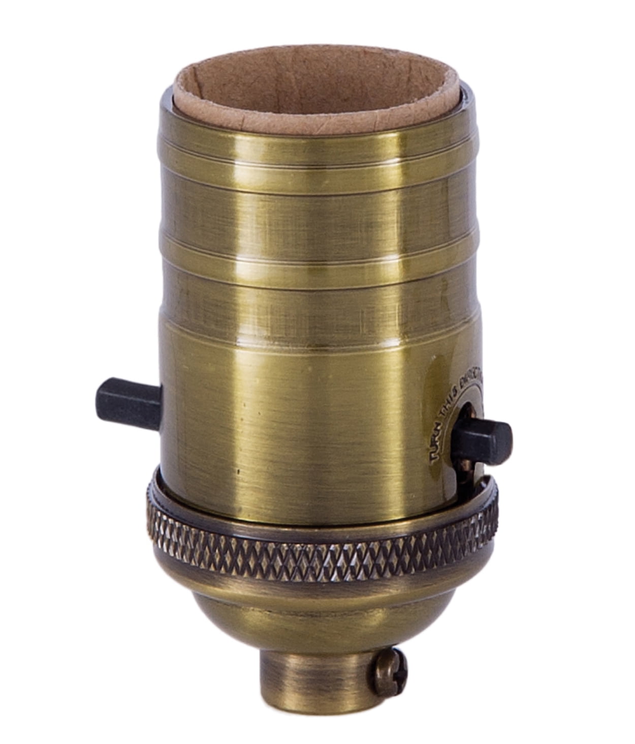 B&P Lamp® Heavy Turned Brass Socket With Antique Brass Finish, Push ...