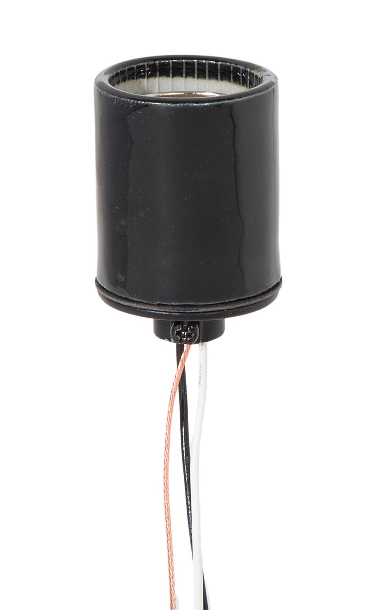 B&P Lamp Keyless Glazed Black Porcelain Socket with Thin Wire Leads and ...