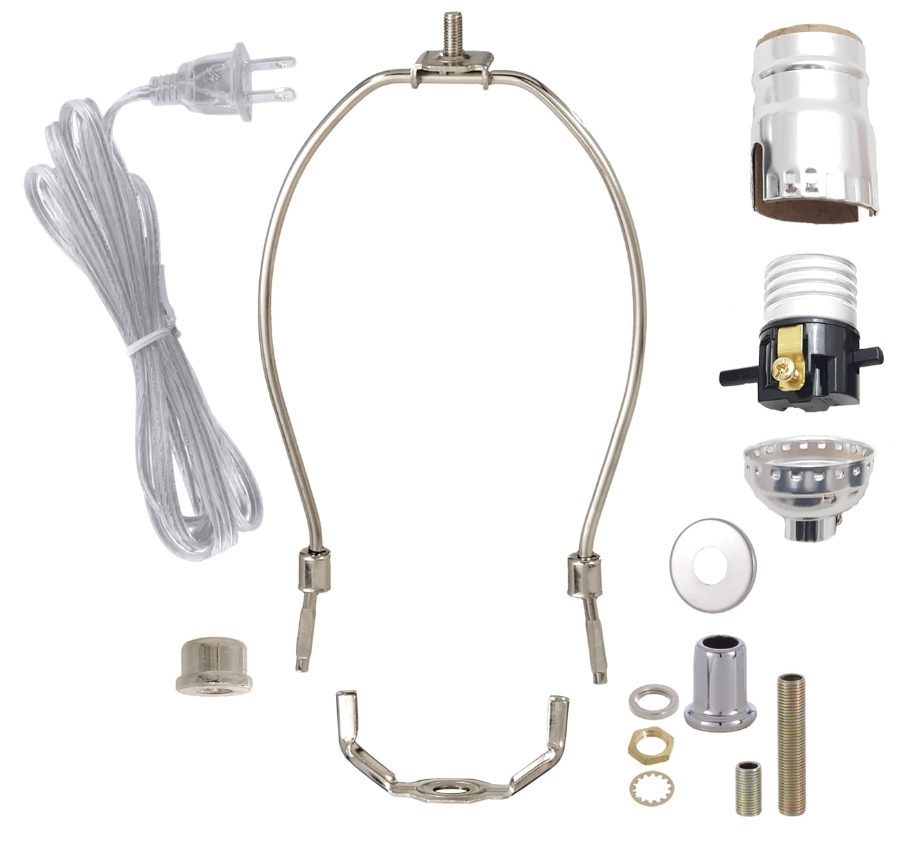 B&P Lamp® Nickel Plated Finish Table Lamp Wiring Kit with a 7 Inch Harp ...