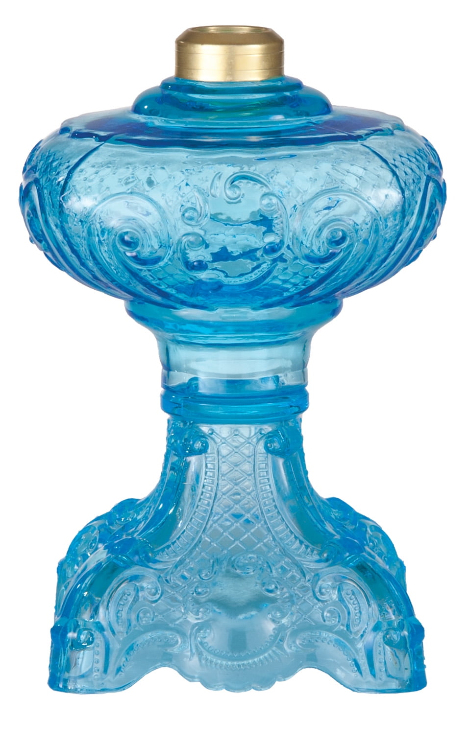 B&P Lamp® "Princess Feather" Pattern Oil Lamp, Light Blue Glass ...