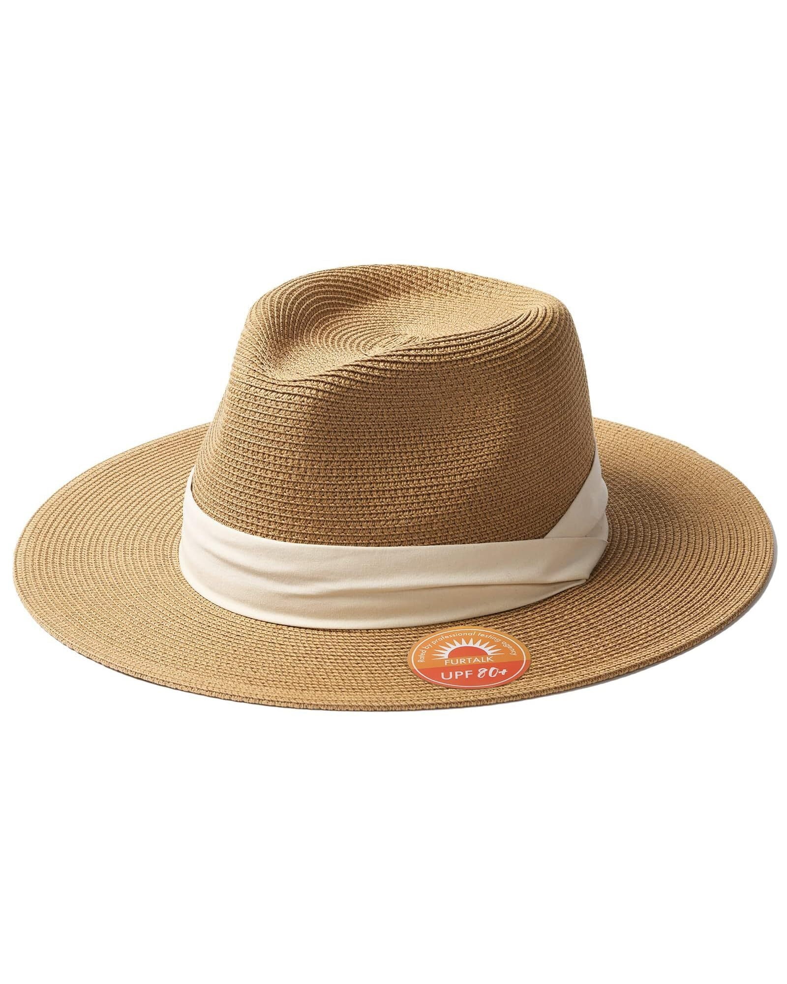 B Panama Hat Sun Hats for Women Men Wide Brim Fedora Straw Beach Hat UV UPF 80+ - Walmart.com
