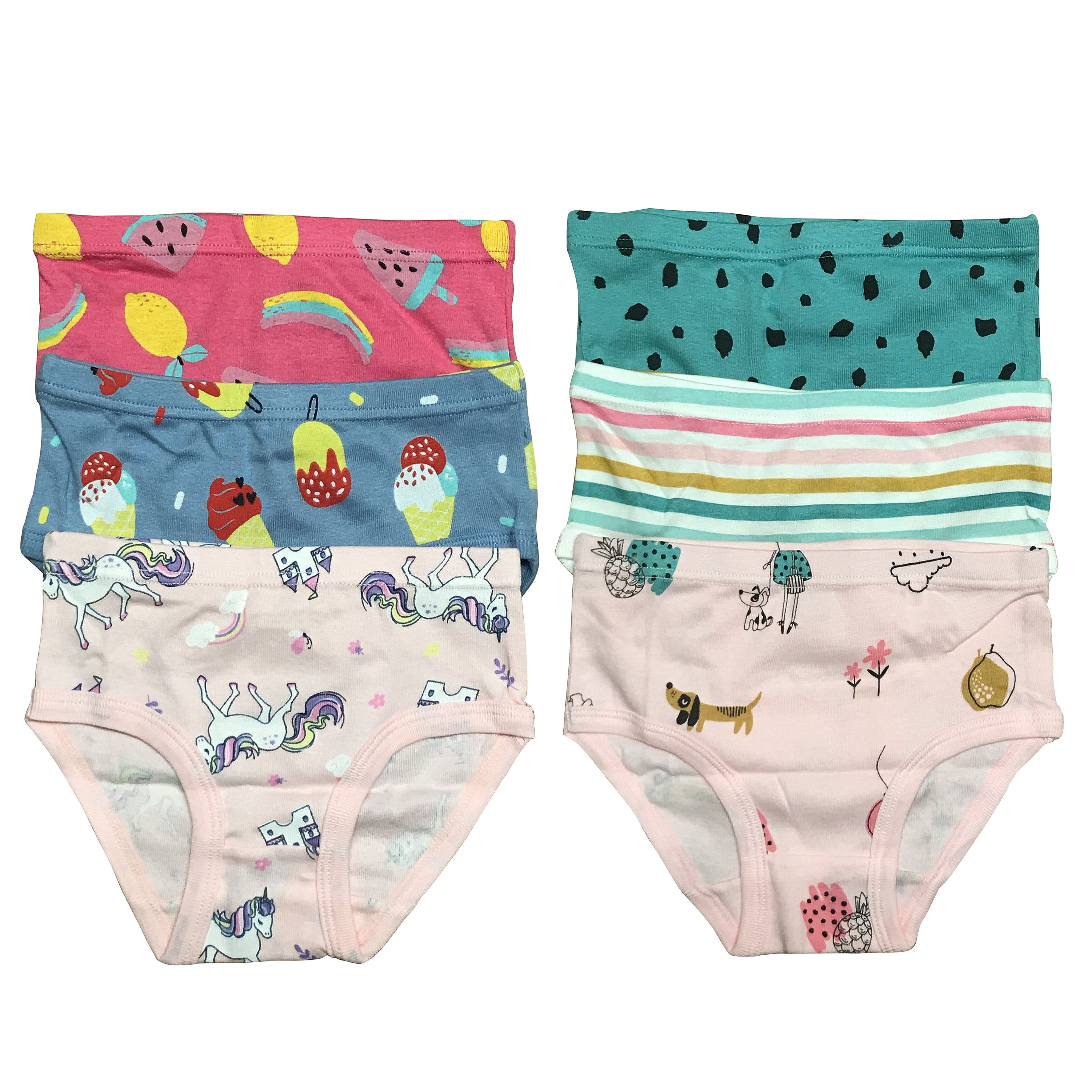 B&Q Comfy and Cute Cotton Briefs for Toddler Little Girls - 6-Pack Assortment - Sizes 2T to 7T ...