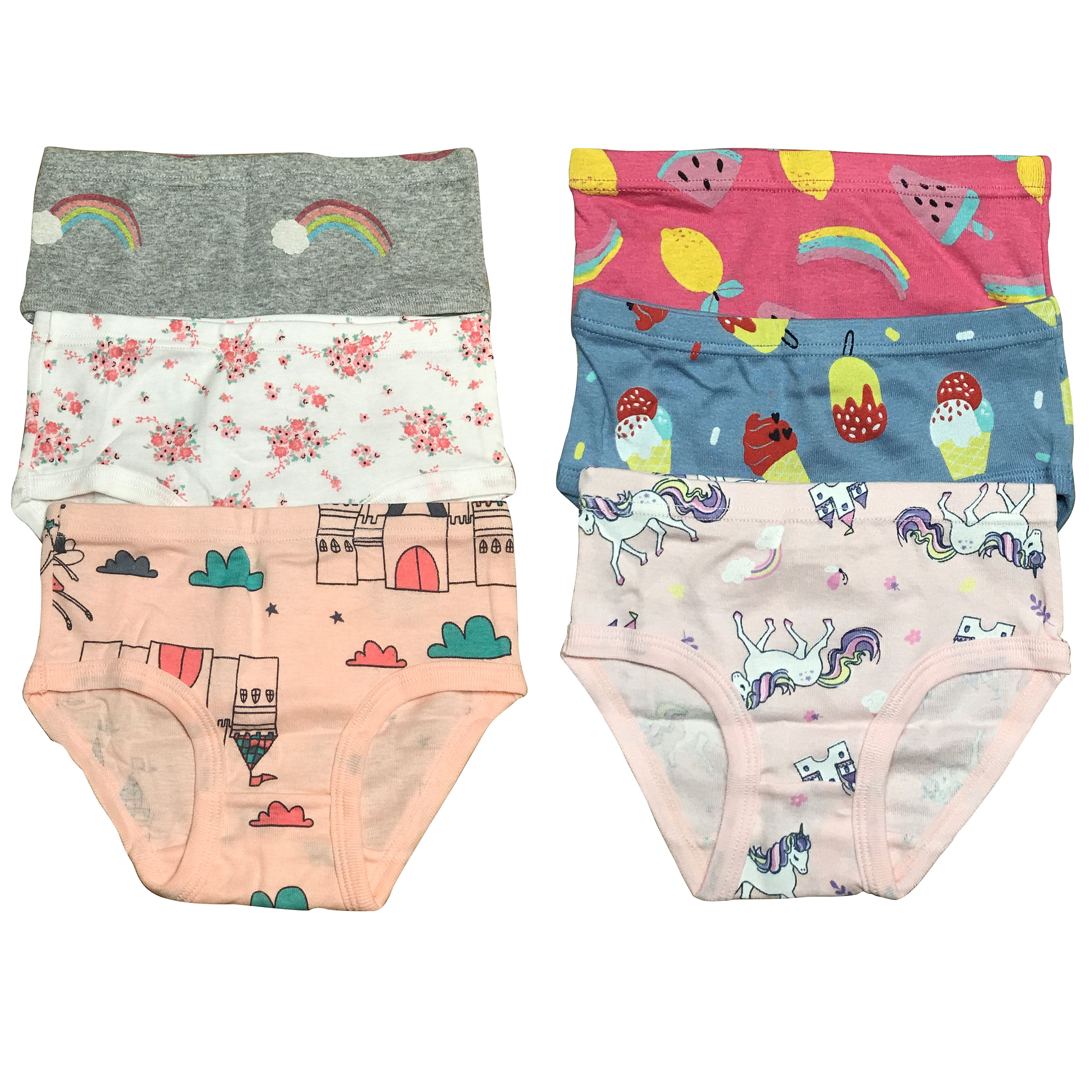 B&Q Cozy Cotton Briefs for Toddler Little Girls - 6-Pack Assortment ...
