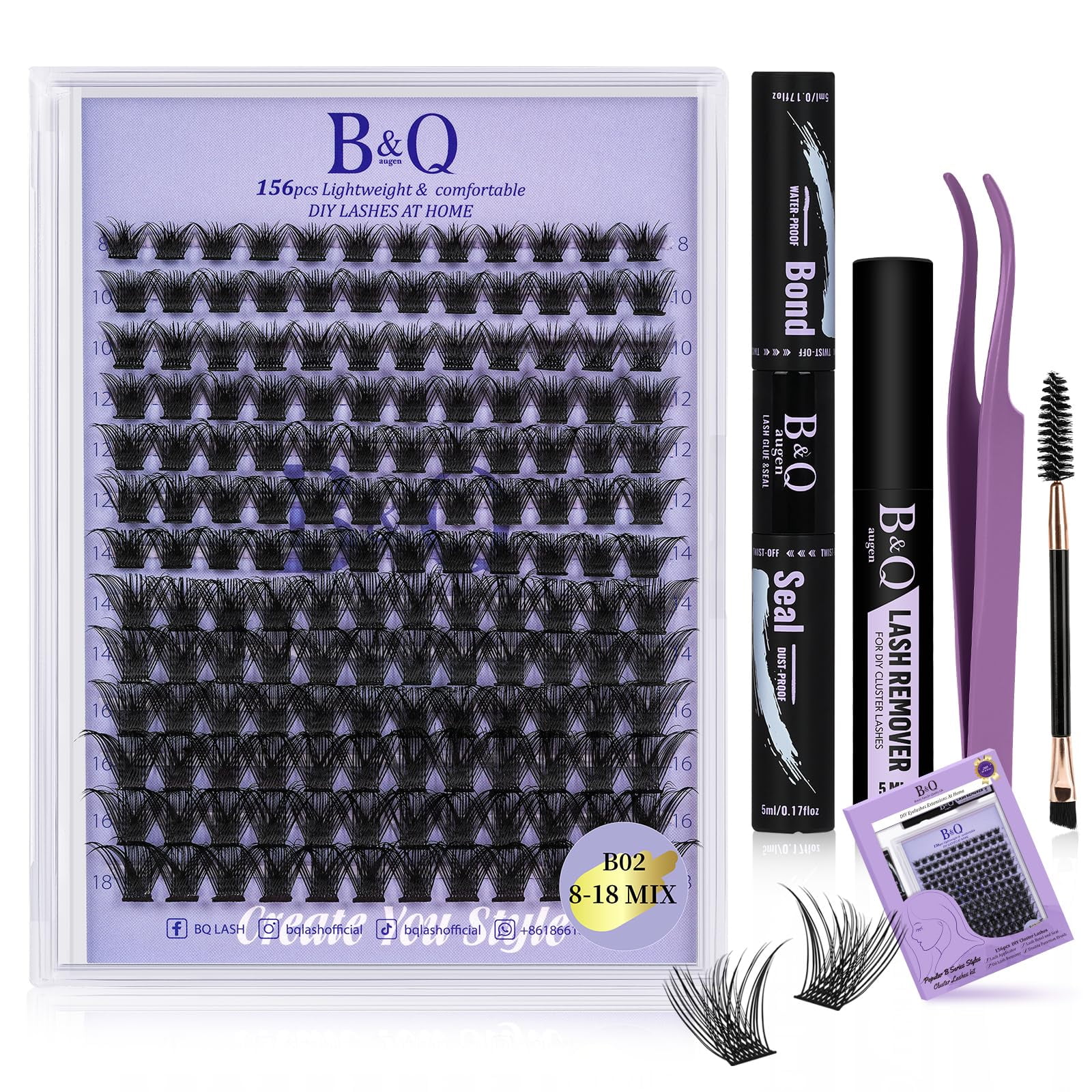 B&Qaugen Lash Extension IFF17 B02 Eyelash Extension DIY Lash Extension 156 PCS Lash Clusters 8 ...