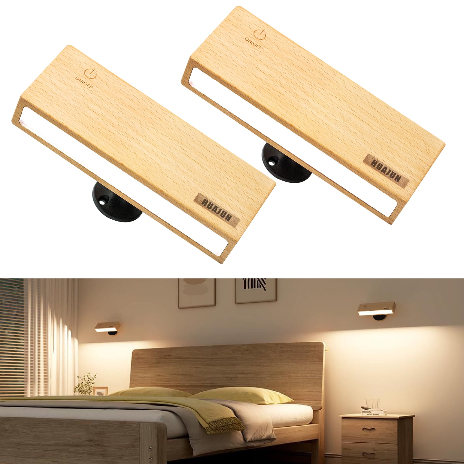 B-Qtech 2 Pack Wireless Rechargeable LED Wall Sconces, Voice/Remote ...
