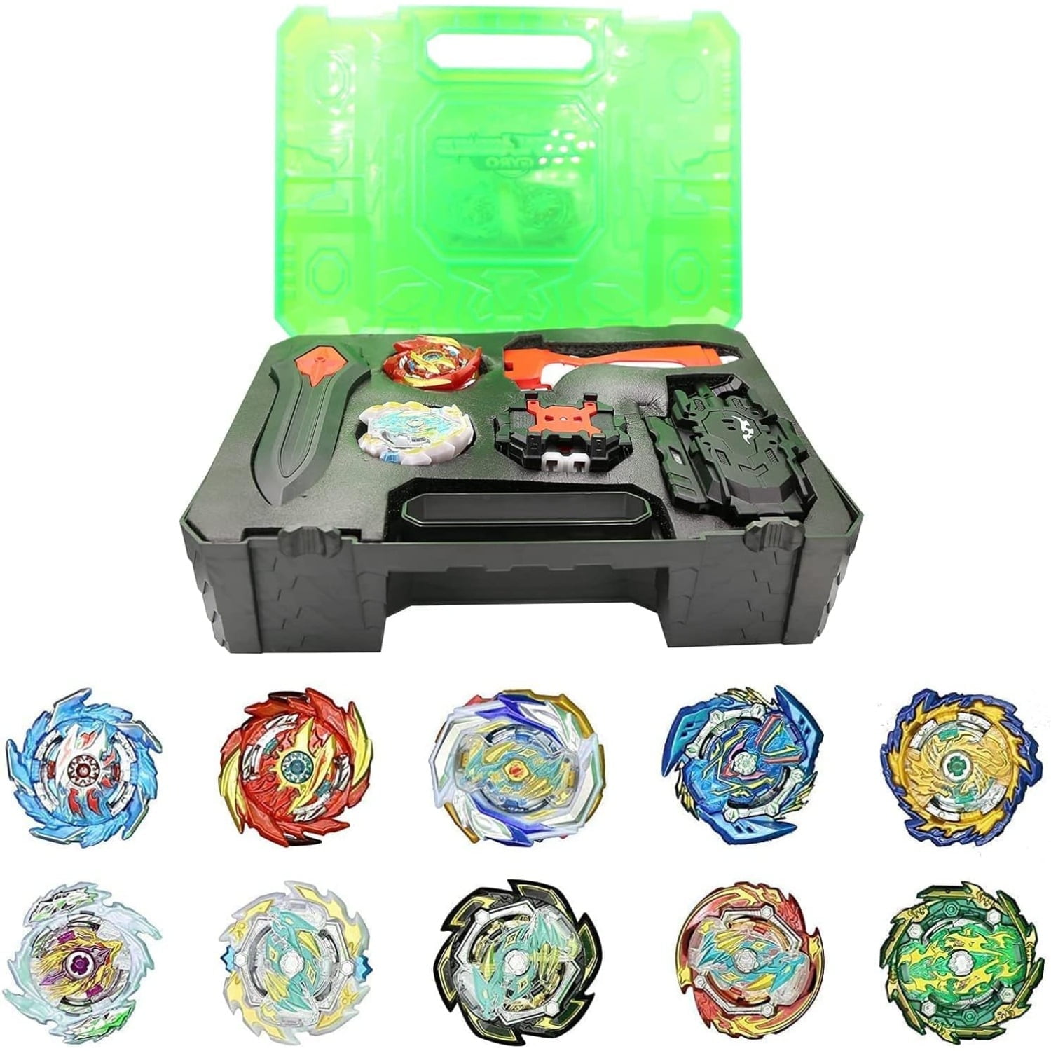 B-Qtech Spinning Top Burst Launcher Grip Toy Storage Box Case Gyros Spinning Top Set with 3 ...