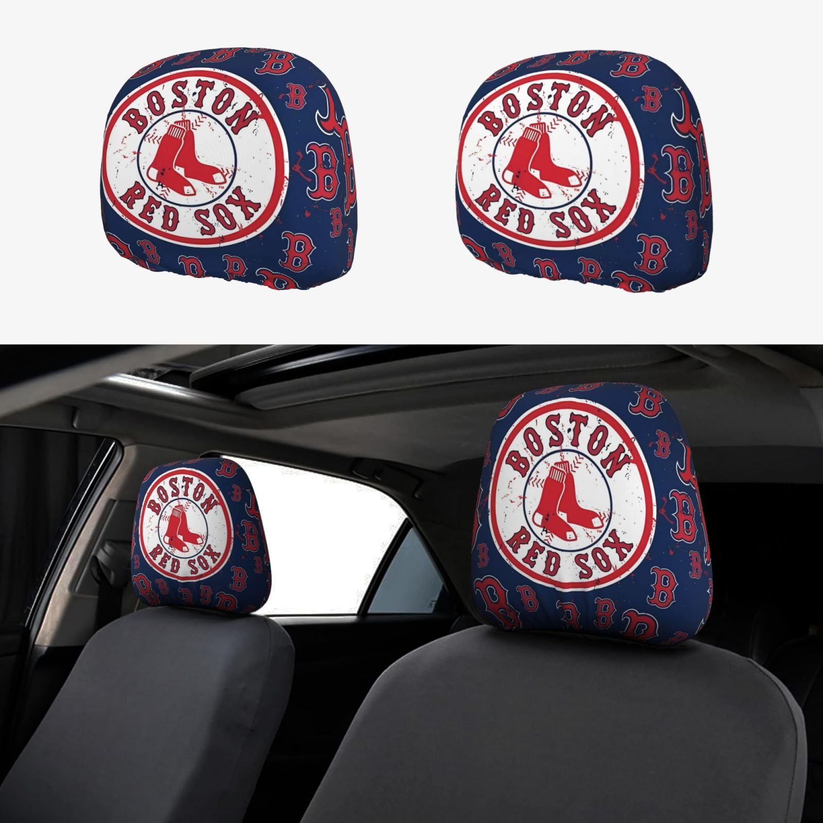 B_Red Sox 2025 2-Pack Team Car Headrest Covers – Personalized Baseball ...