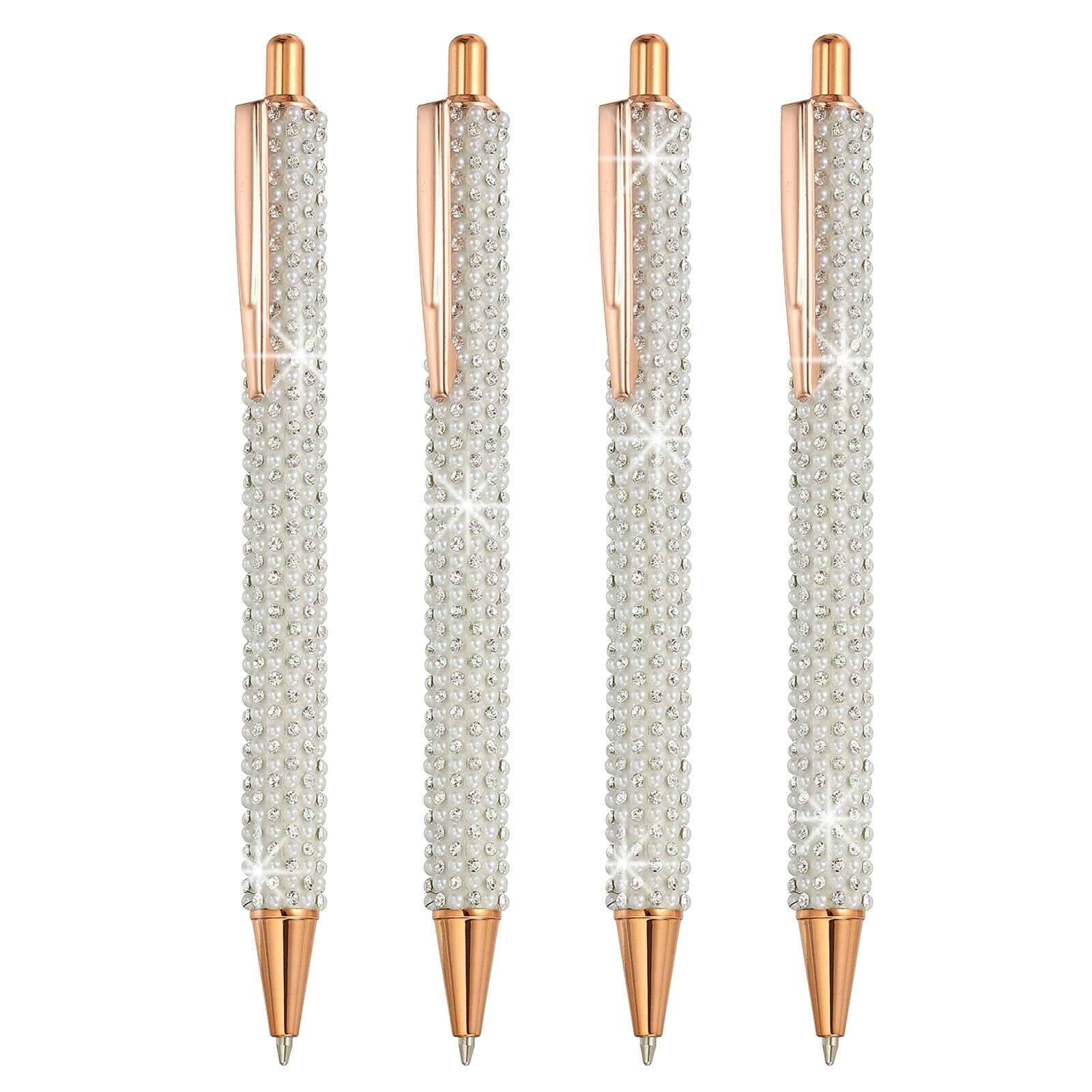 B Rhinestone Metal Ballpoint Pen, 4 Pack Crystal Pearl Pens Black Ink 1 ...
