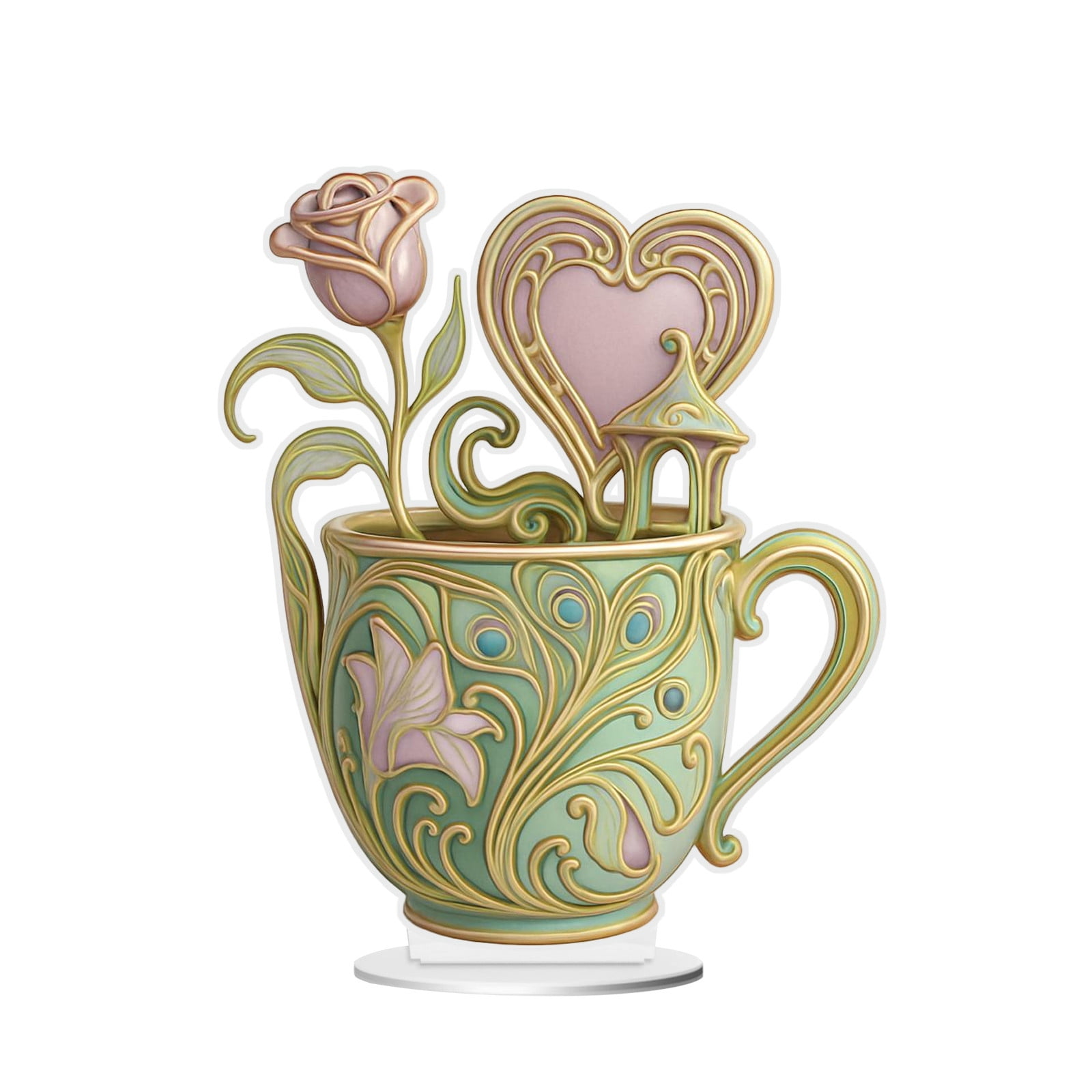 B Romantic Tea Cup Ornament 5.91 Inch Longest Side Acrylic Desktop ...