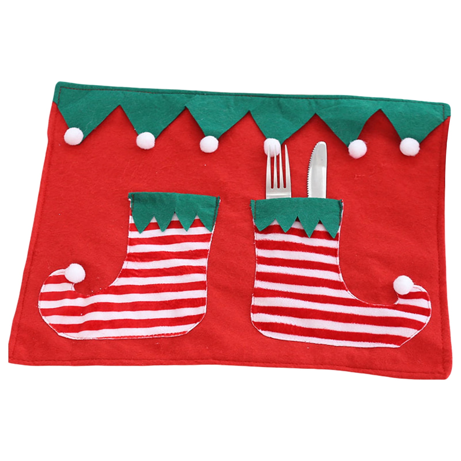 B Santa Claus Elves Table Mats Knife Fork Mats Holiday Party Tabletop ...