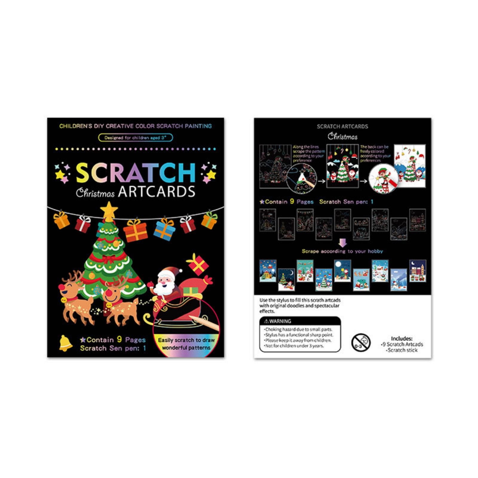 B Scratch Paper Art Set For Kids With 9 Black Scratch Papers And Wooden ...