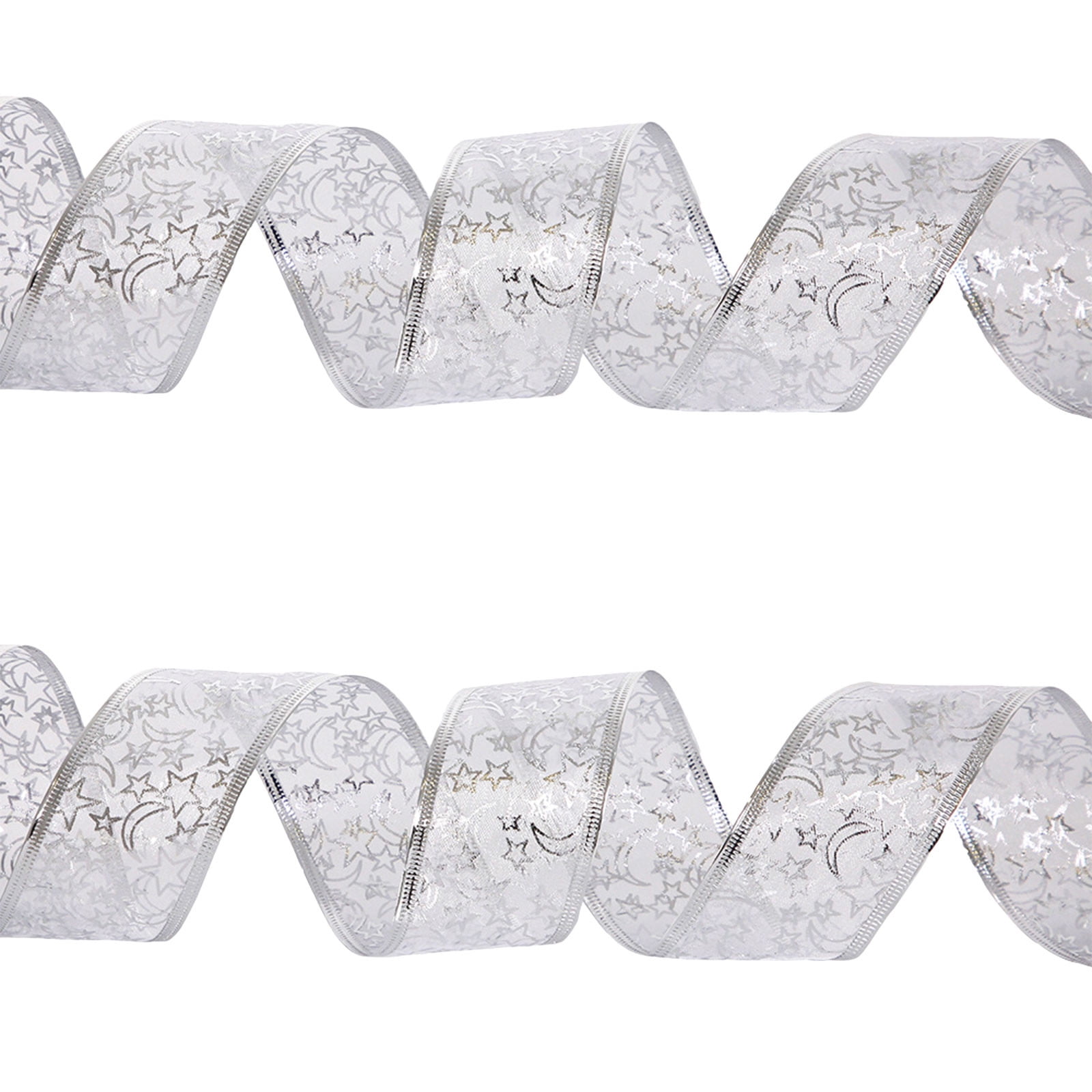 B Silver Moon Star Christmas Ribbon Led Lights Battery Operated For ...