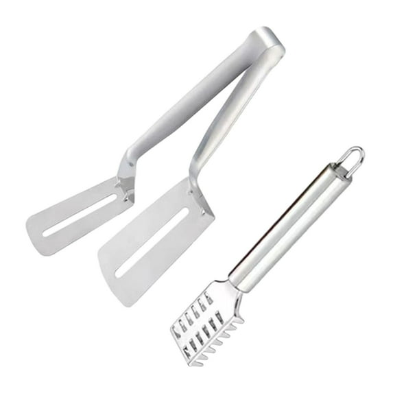 B Stainless Steel Grill Clamp Spatula Cooking Tongs Double Sided Anti ...