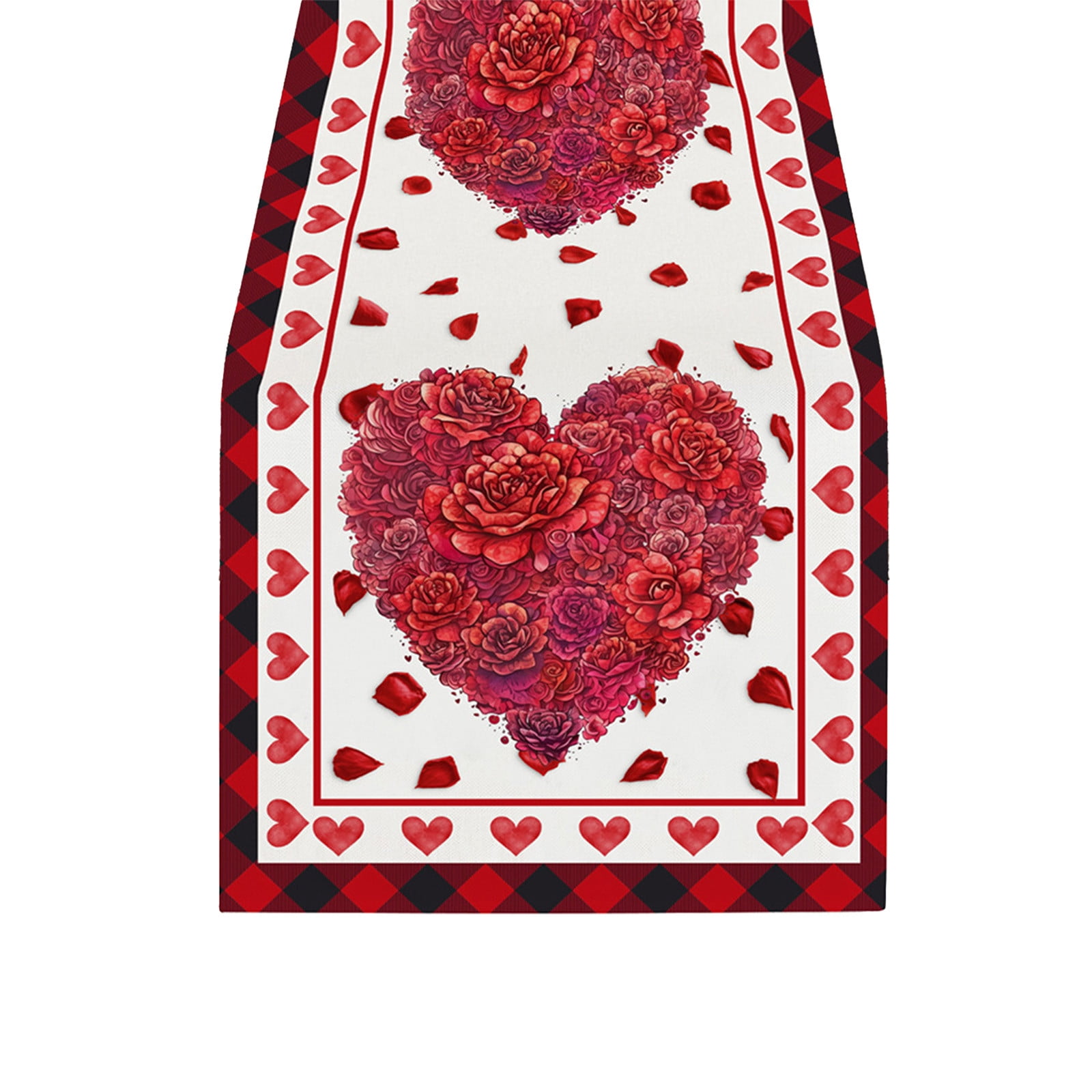 B Style B Linen Table Runner With Red Rose Print For Dining Table ...