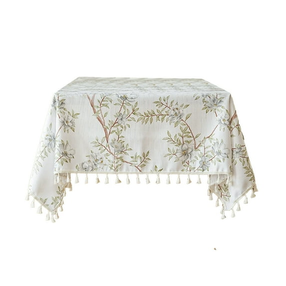 B Tassel Floral And Birds Print Tablecloth Imitation Linen Rectangular ...