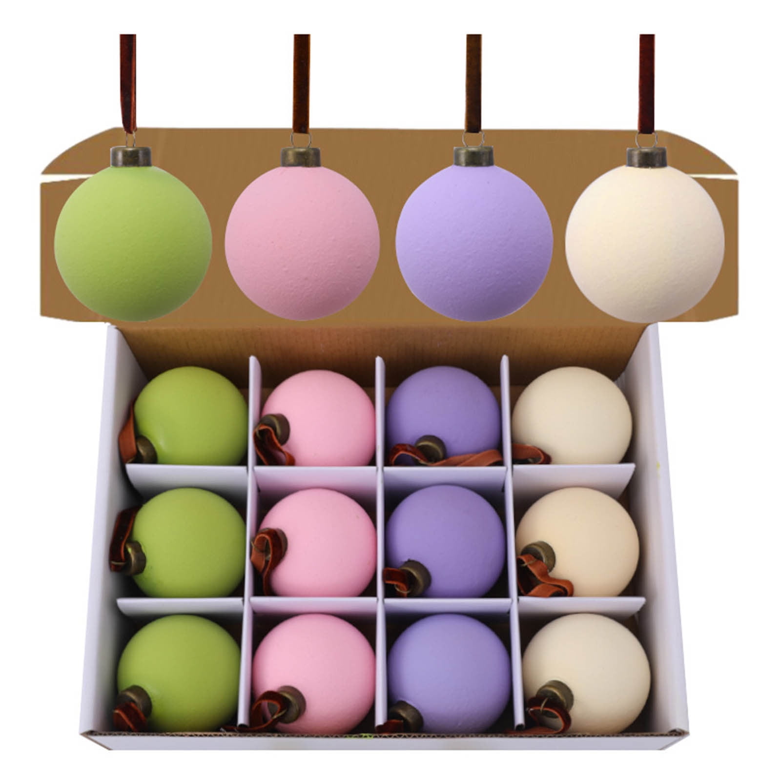 B Texture Christmas Ball Ornaments Flocked Plastic Balls With 12 Pieces ...