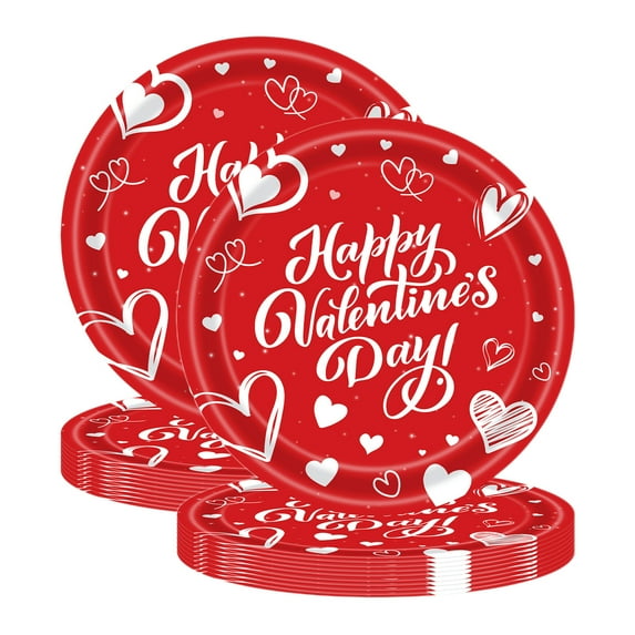 B Twenty Pieces Oval-Shaped Valentine-Themed Paper Plates For Party ...
