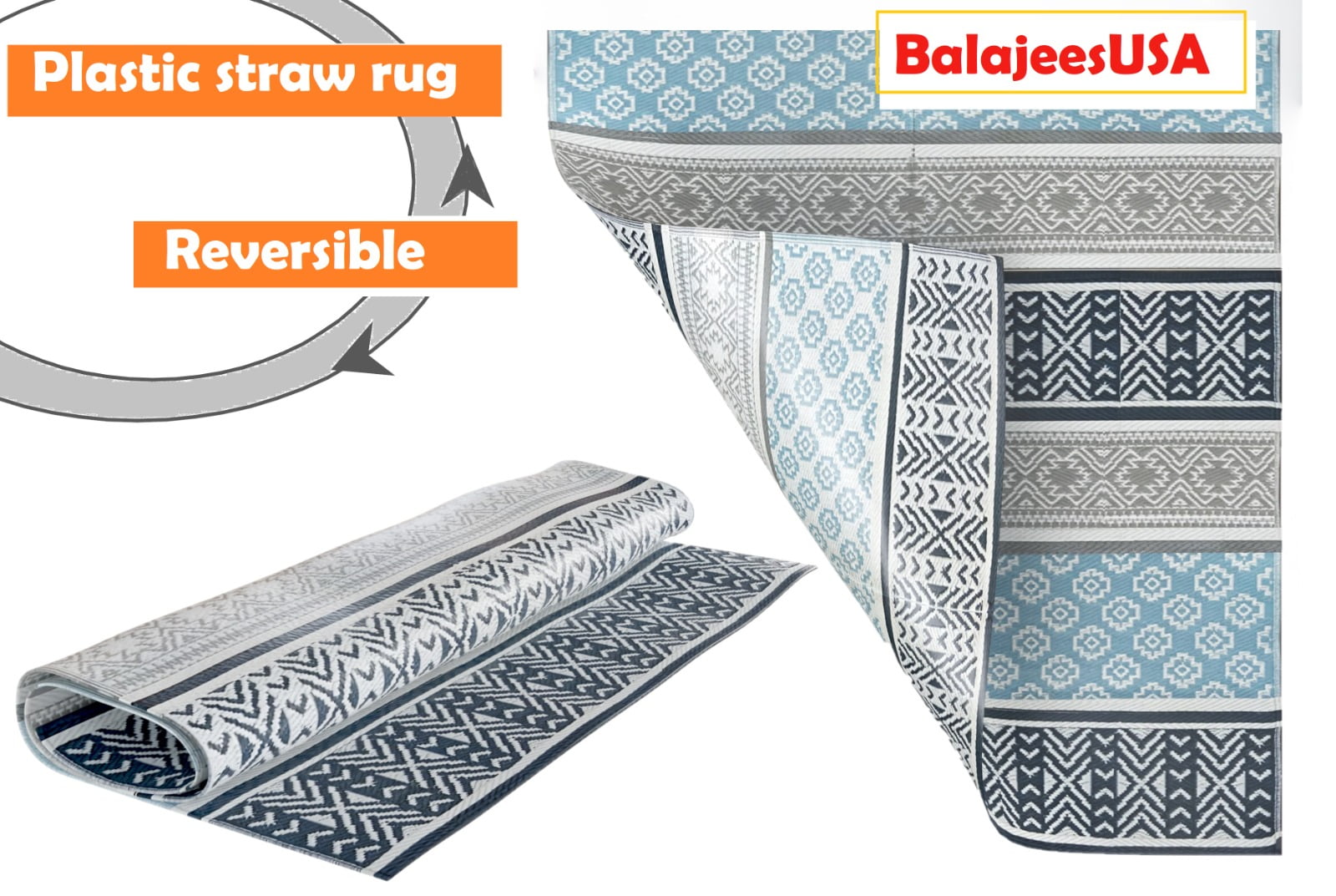 B-USA Extra Large 9'x18' Outdoor Patio Rug, Waterproof, Reversible, RV ...