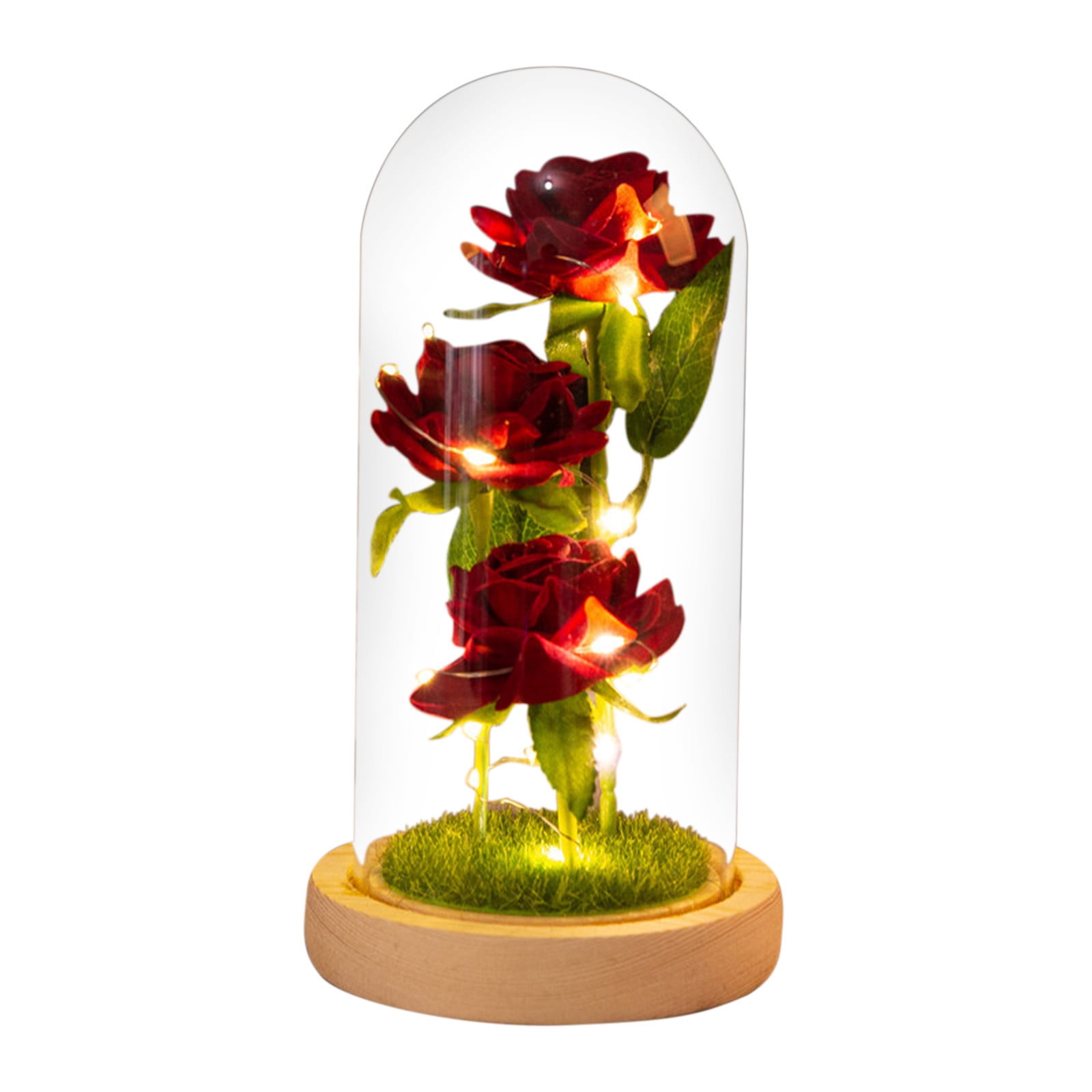 B Valentine'S Day Gift Led Night Light 3 Rose Glass Dome With Handmade ...