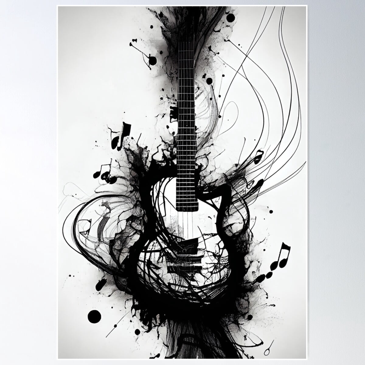 B&W Guitar Dreams Poster Wall Art Modern Wall Decor For Living Room ...