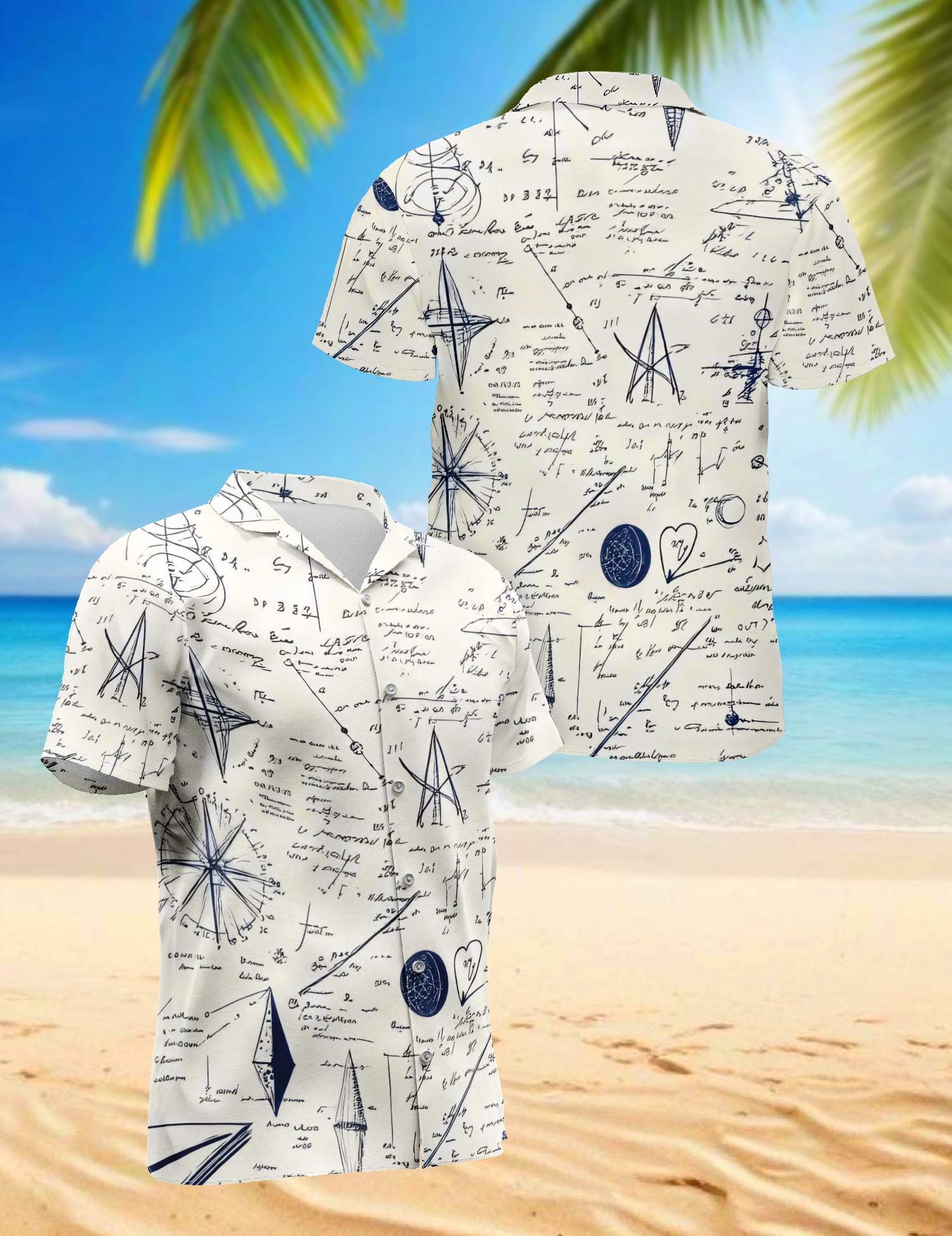 B&W Teacher Math Love Pattern Hawaiian Shirt for Men, Button Down ...