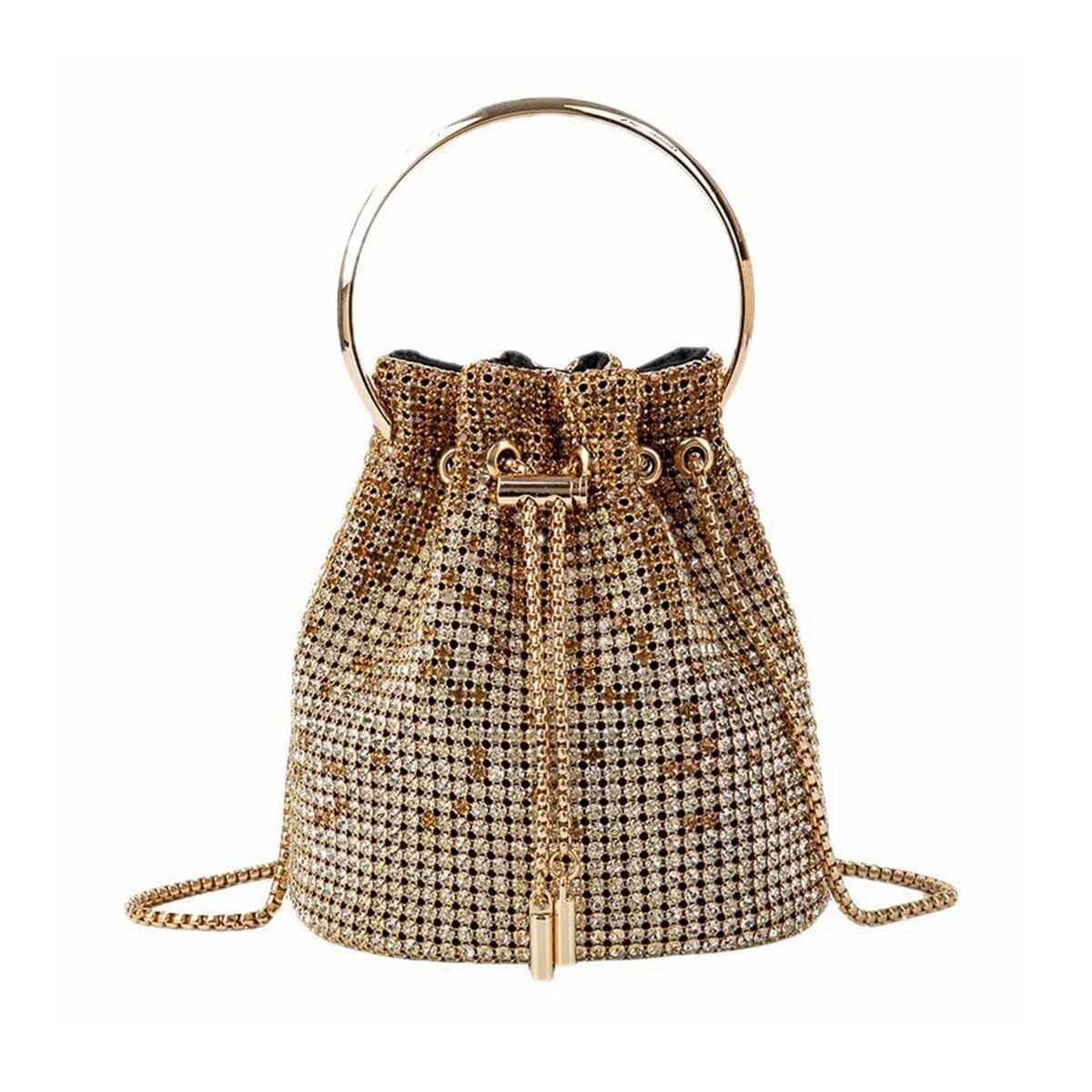B Women Full Diamonds Bucket Handbag Rhinestone Clutch Purse Evening ...