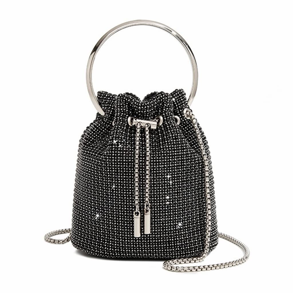 B Women Full Diamonds Bucket Handbag Rhinestone Clutch Purse Evening ...