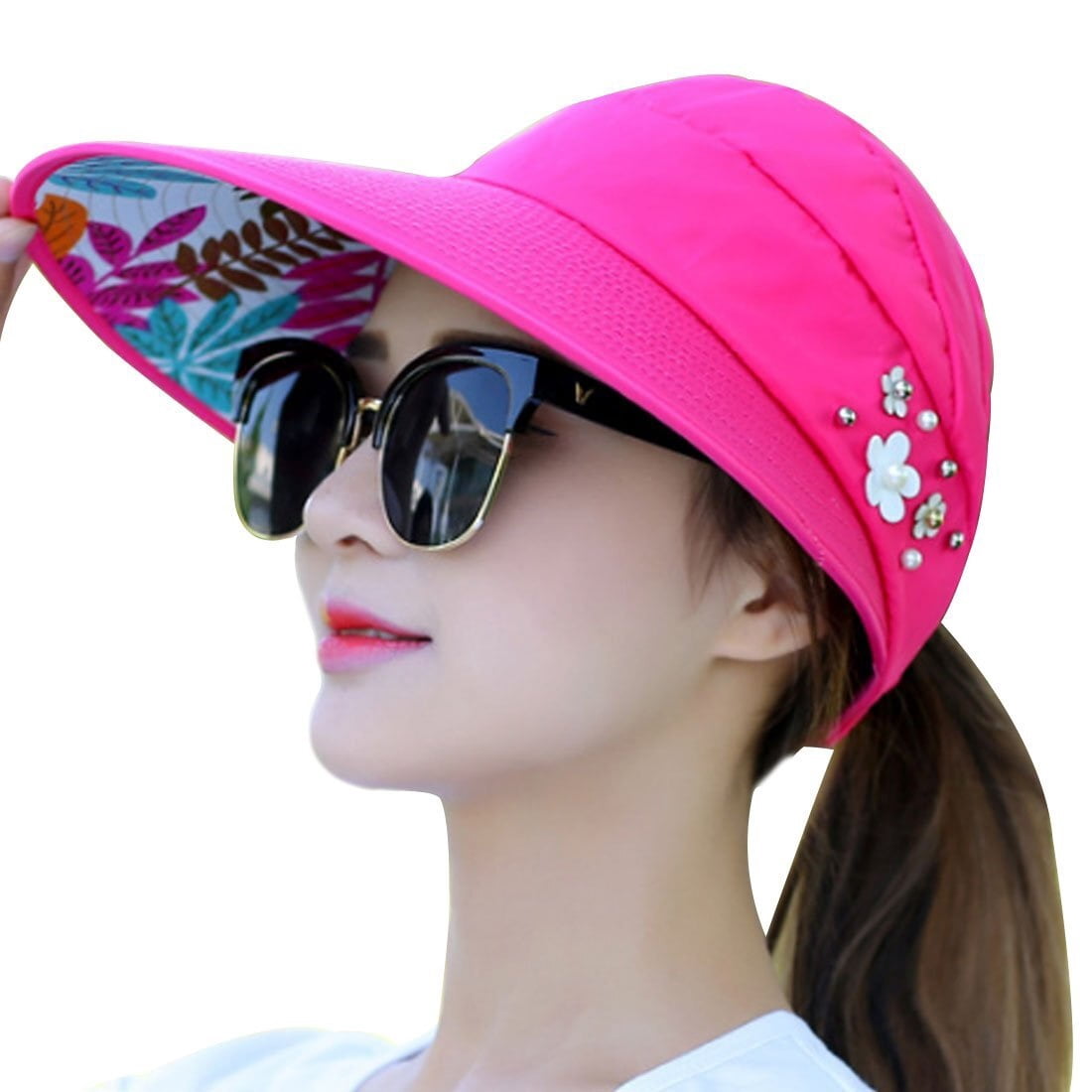 B Women's Brim Sun Hats Summer Beach Packable UV Protection Visor Hat ...