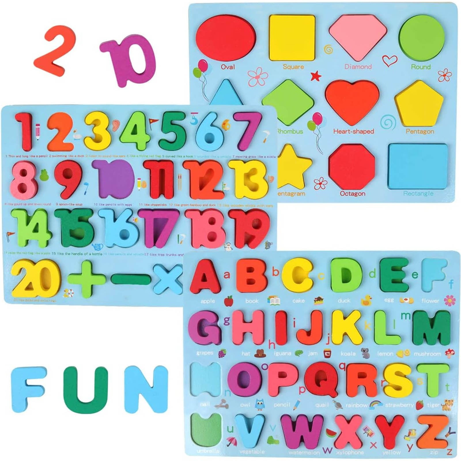 B Wooden Alphabet Number Shape Puzzle Board Learning Toy For Kids Age 3 ...